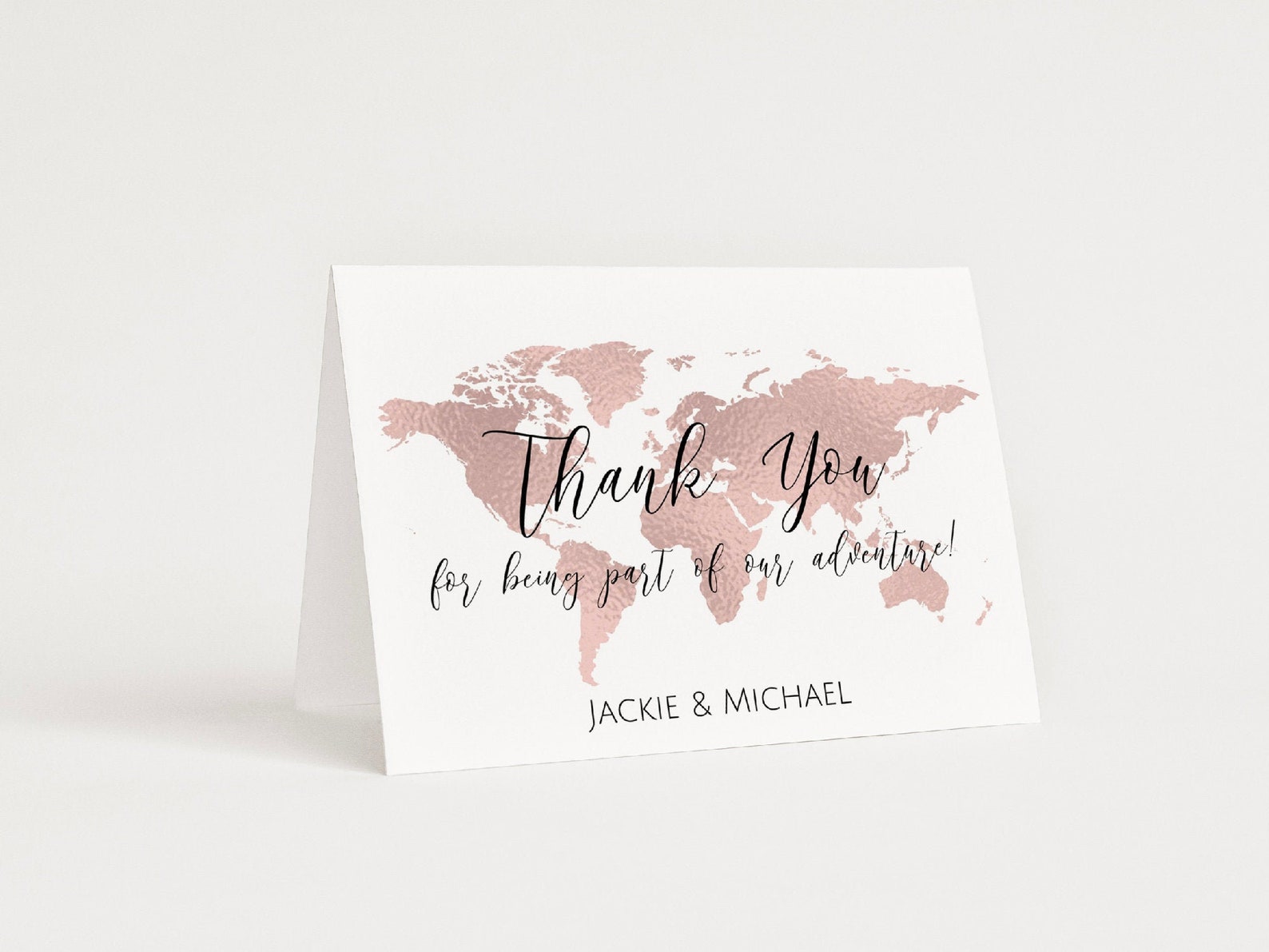 Rose Gold Map Thank You Card Editable World Map Thank You - Etsy