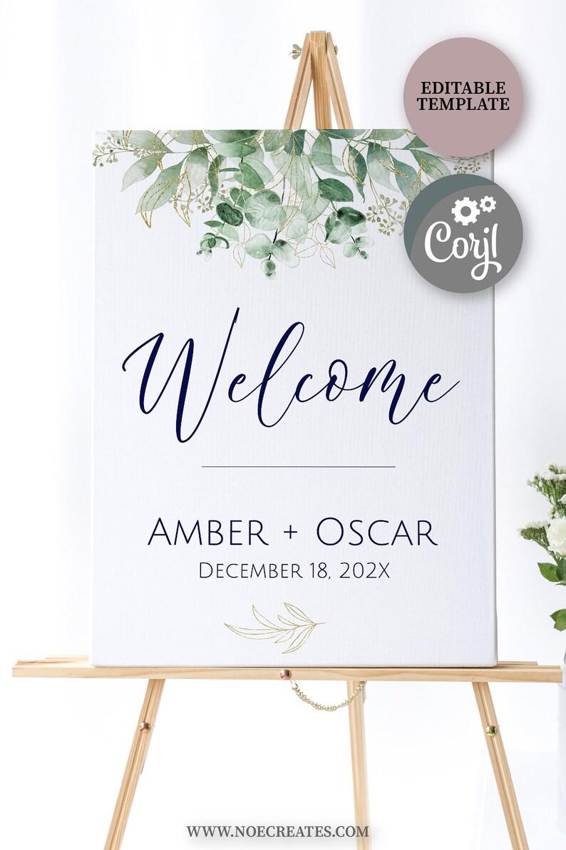 Greenery Welcome Sign Template Eucalyptus Welcome Sign - Etsy