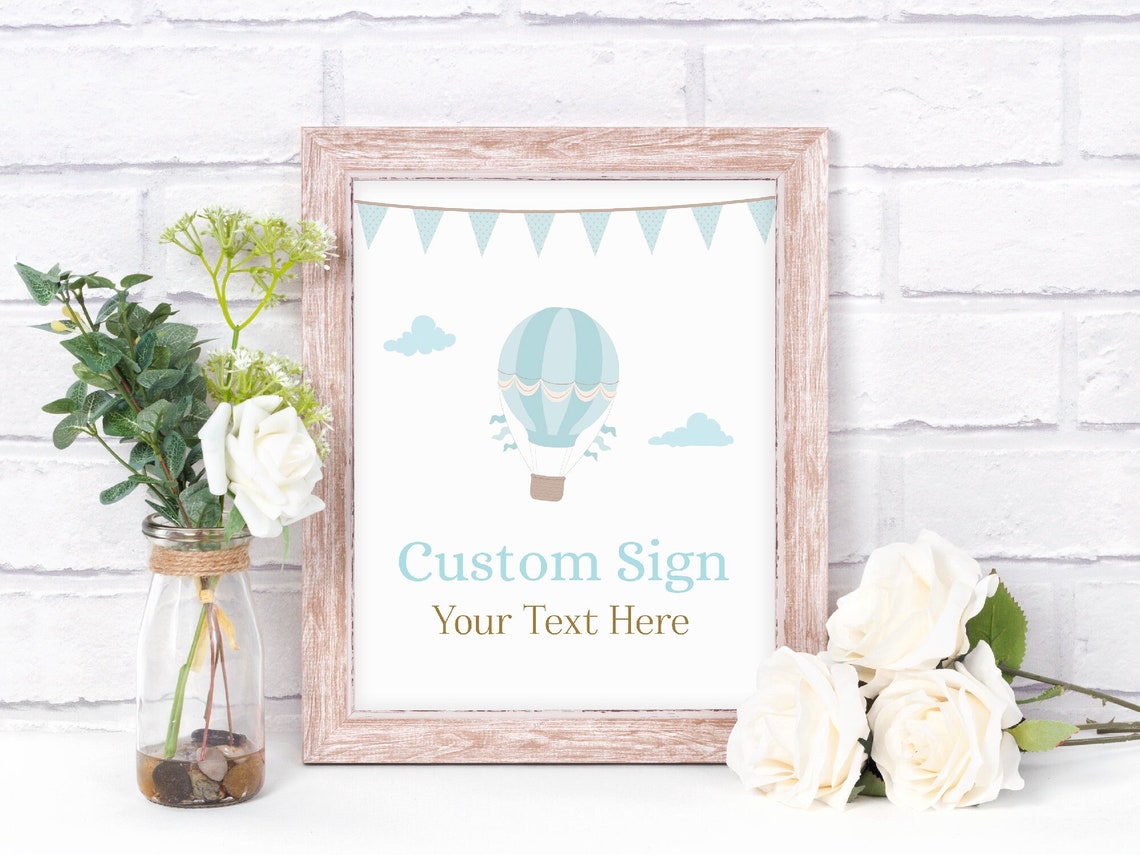 Blue Hot Air Balloon Sign Template up and Away Party - Etsy