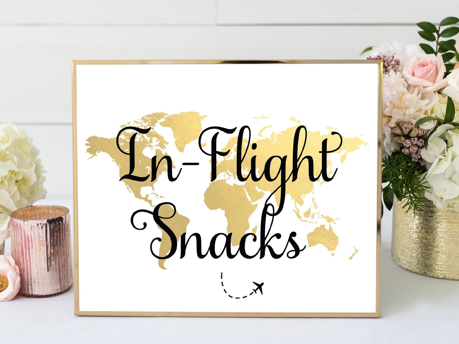 In-flight Snacks Sign Printable Gold World Map Sign Travel - Etsy