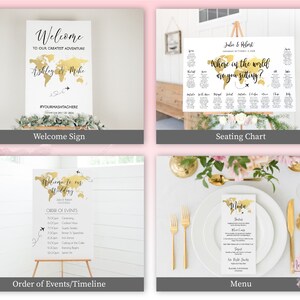 Map Wedding Sign Bundle, Gold World Map Wedding Templates, Travel Theme ...