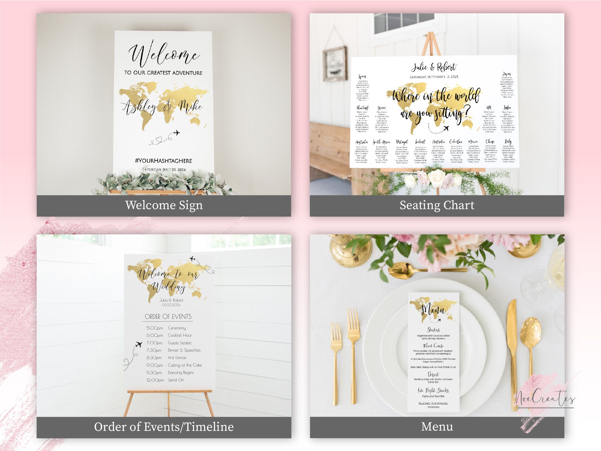 Map Wedding Sign Bundle Gold World Map Wedding Templates - Etsy