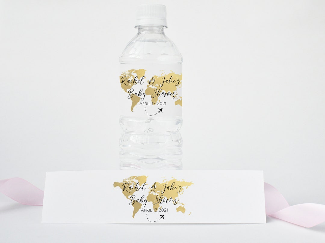 Travel Theme Water Bottle Labels Template, Gold Map Bottle Labels ...
