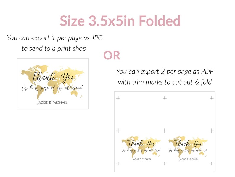 Gold World Map Thank You Card: Travel Theme, Editable (digital Download ...