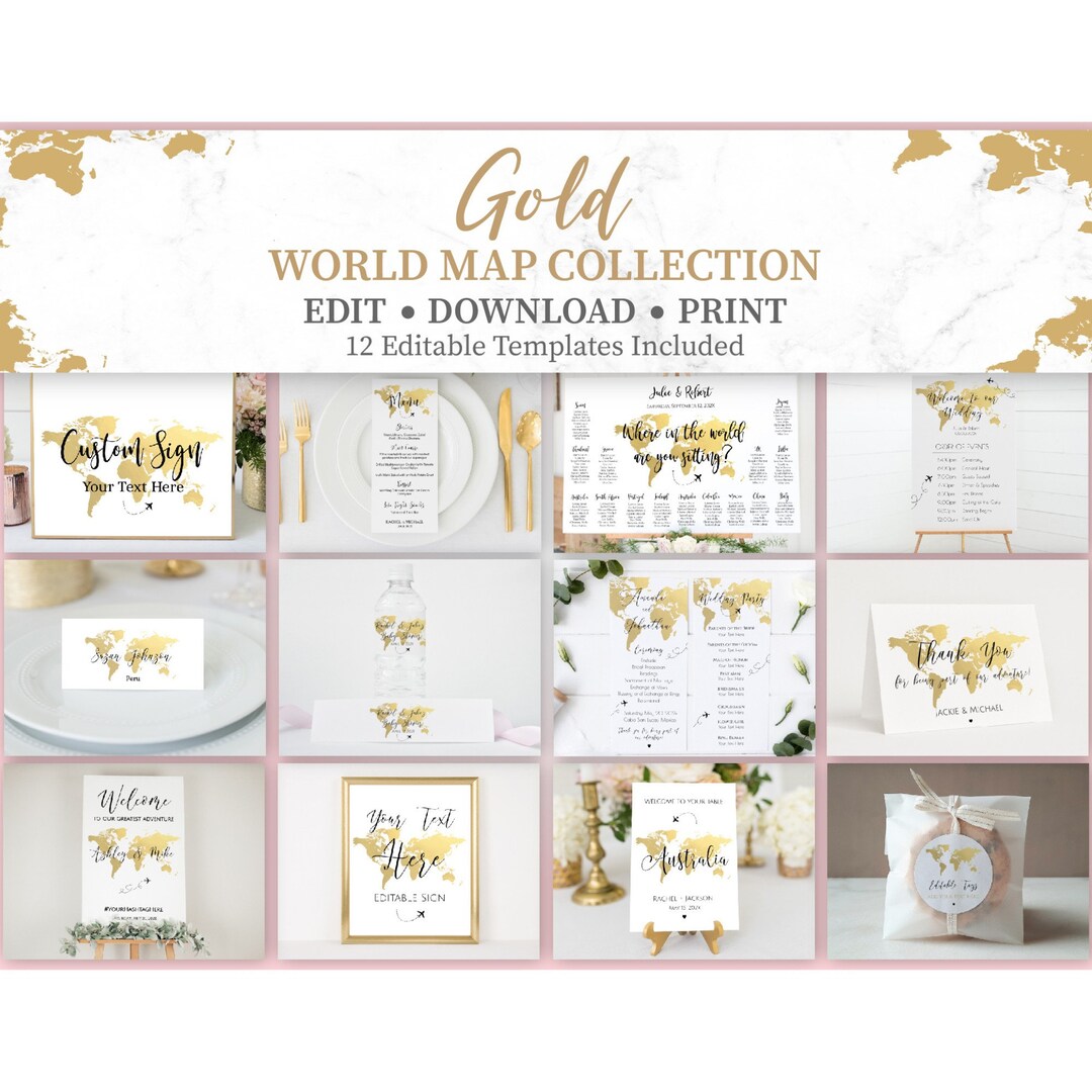 Map Wedding Template Bundle With the Map Color of Your Choice , Custom ...