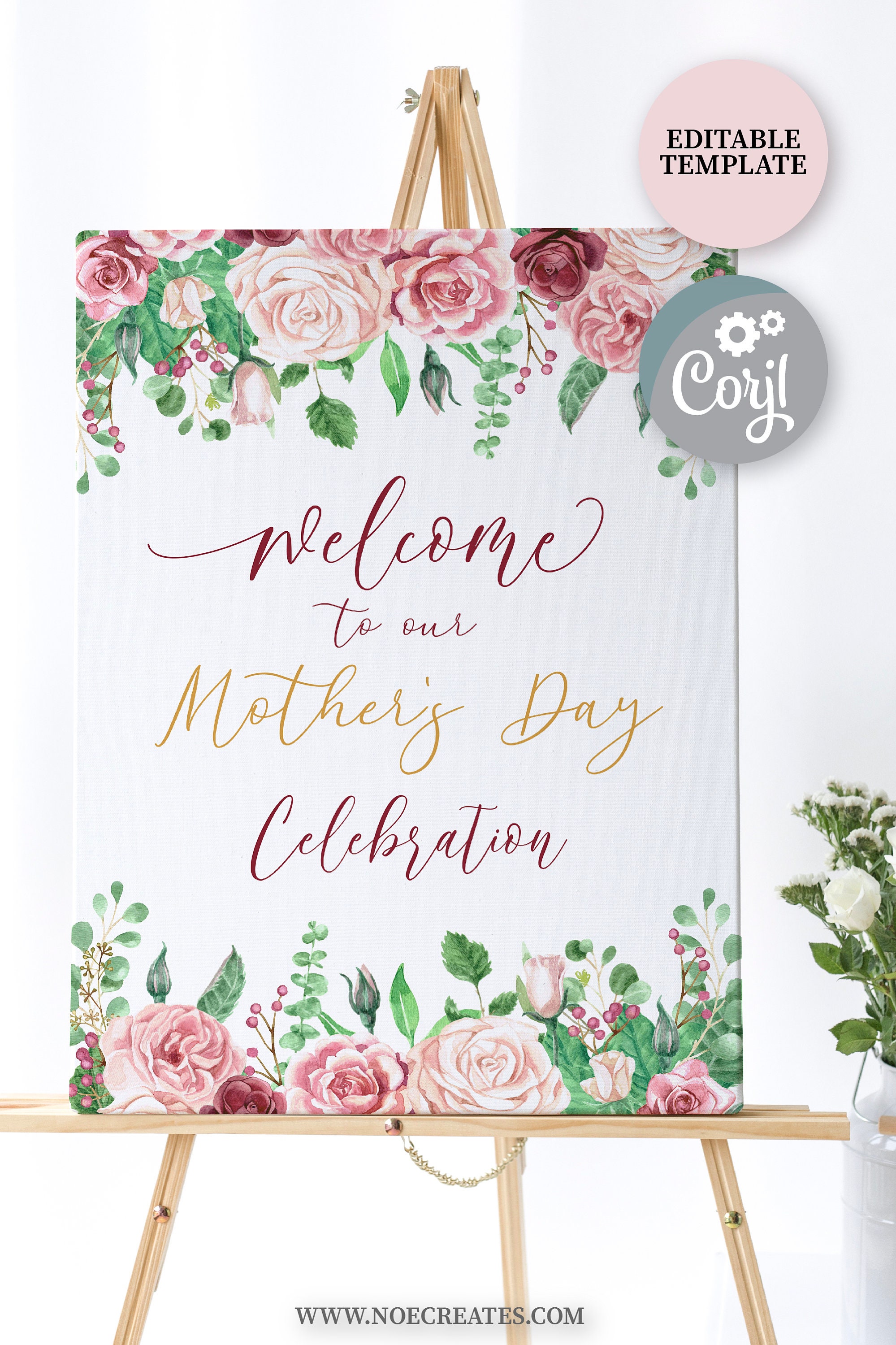 Floral Mother's Day Welcome Sign Template: Editable Brunch Decor ...