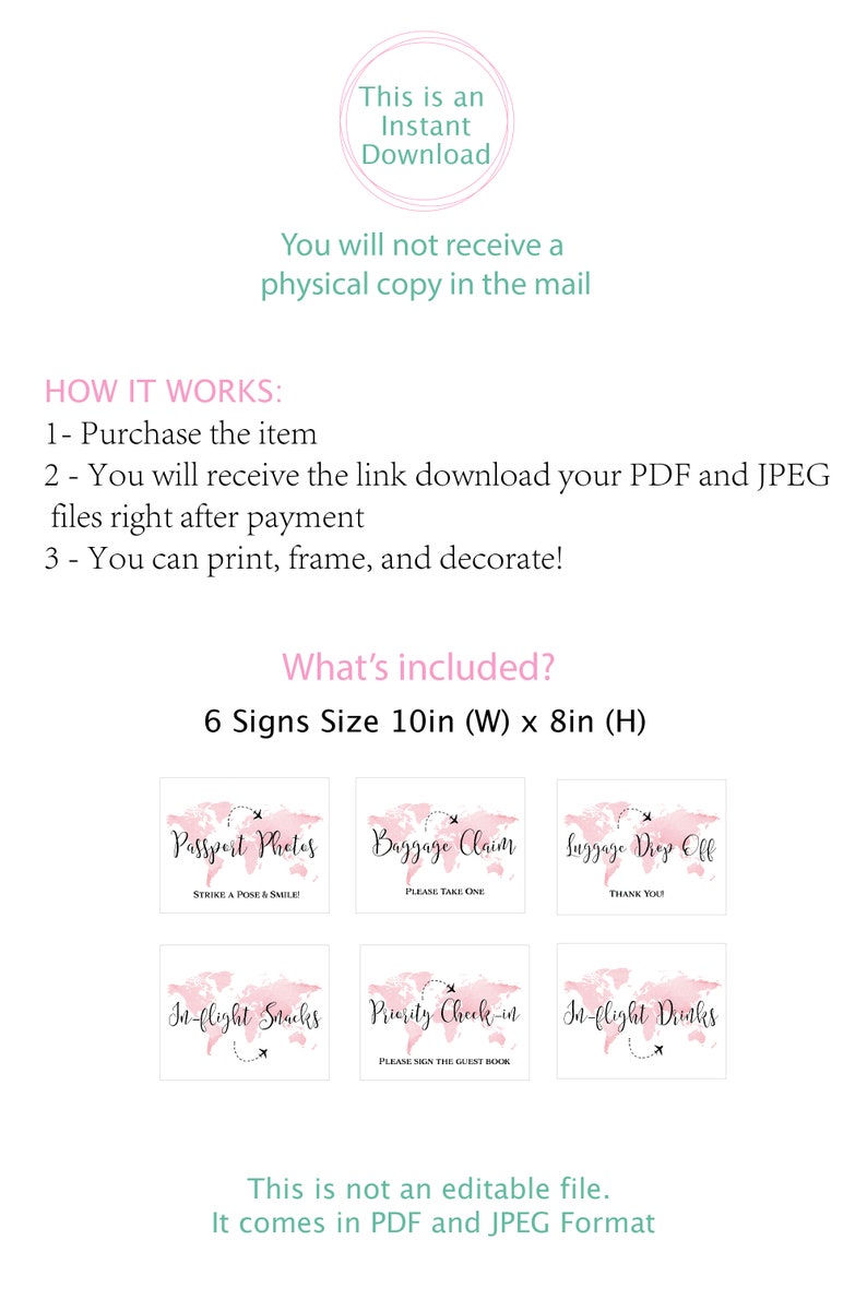 Pink World Map Signs Bundle Pink Travel Theme Bridal Shower | Etsy