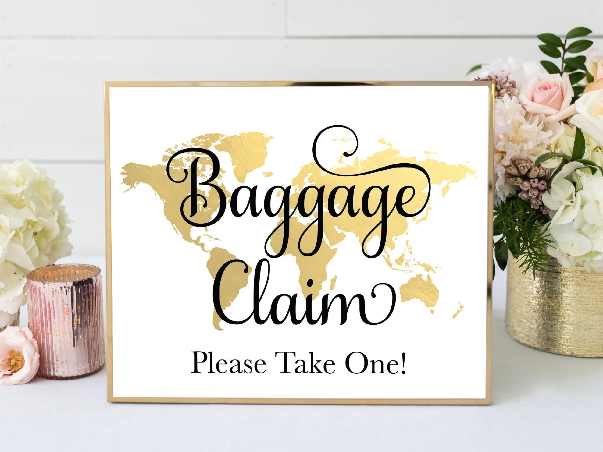 Baggage Claim Sign Travel Theme Favors Sign Gold World Map | Etsy