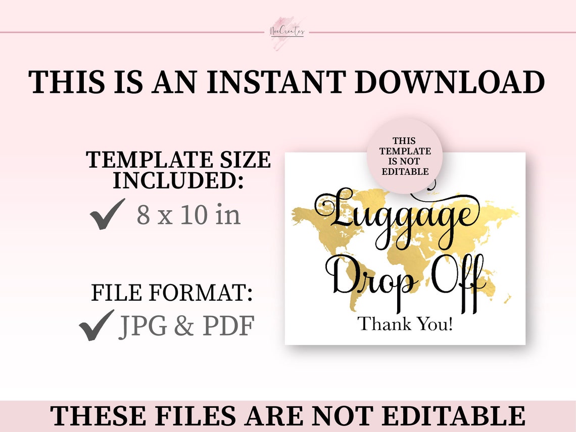 Luggage Drop off Travel Theme Sign Gold World Map Sign | Etsy