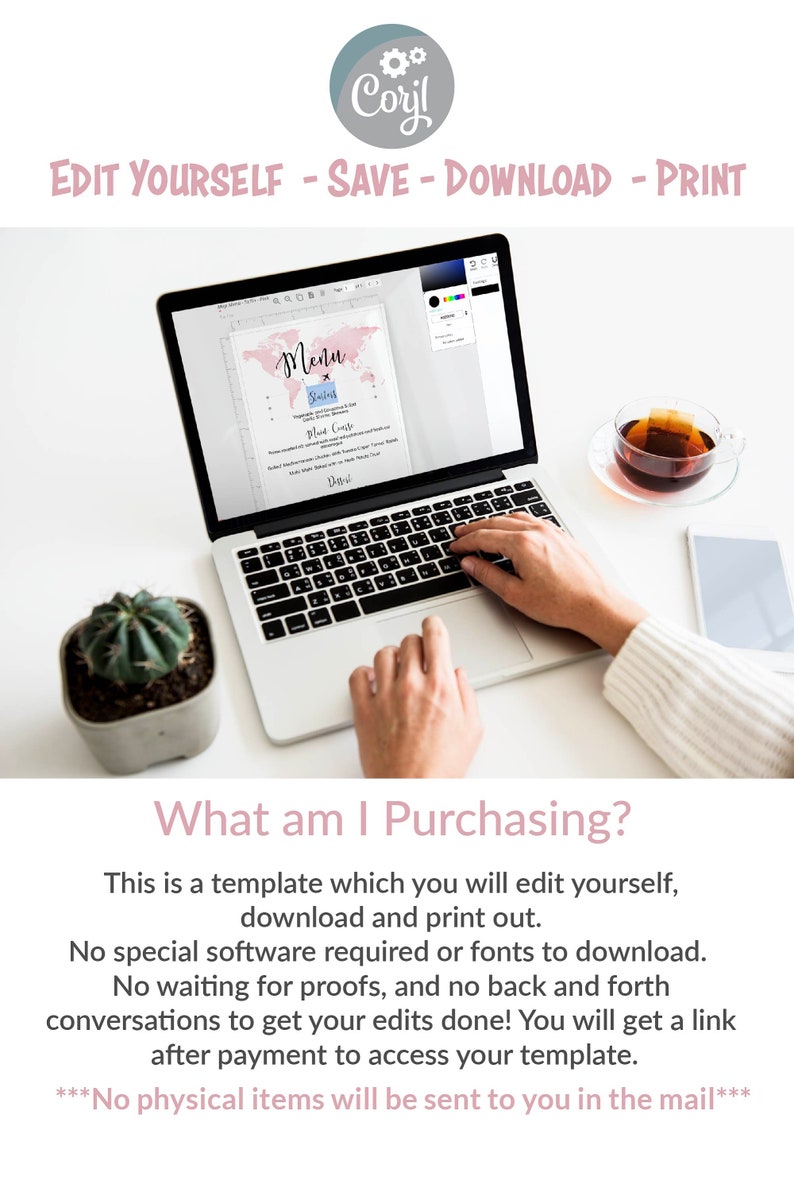 Pink Map Menu Template Editable World Map Menu Template - Etsy