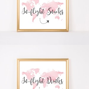 Pink World Map Signs Bundle, Pink Travel Theme Bridal Shower, Travel ...