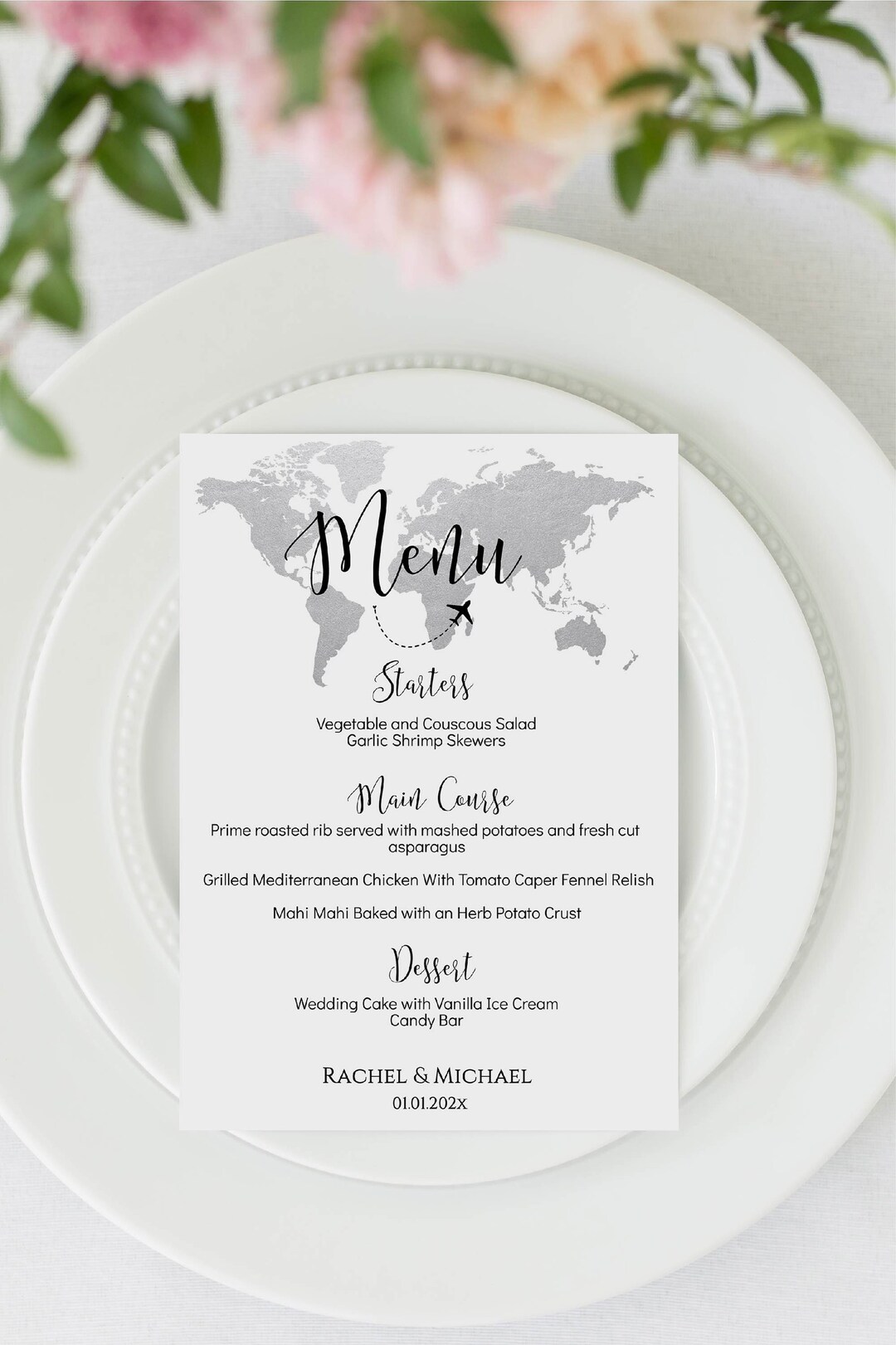 Silver Map Menu Template, Editable World Map Menu Template, Travel ...