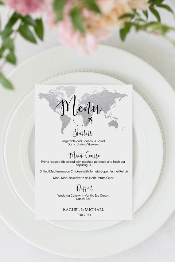 Silver Map Menu Template Editable World Map Menu Template - Etsy UK