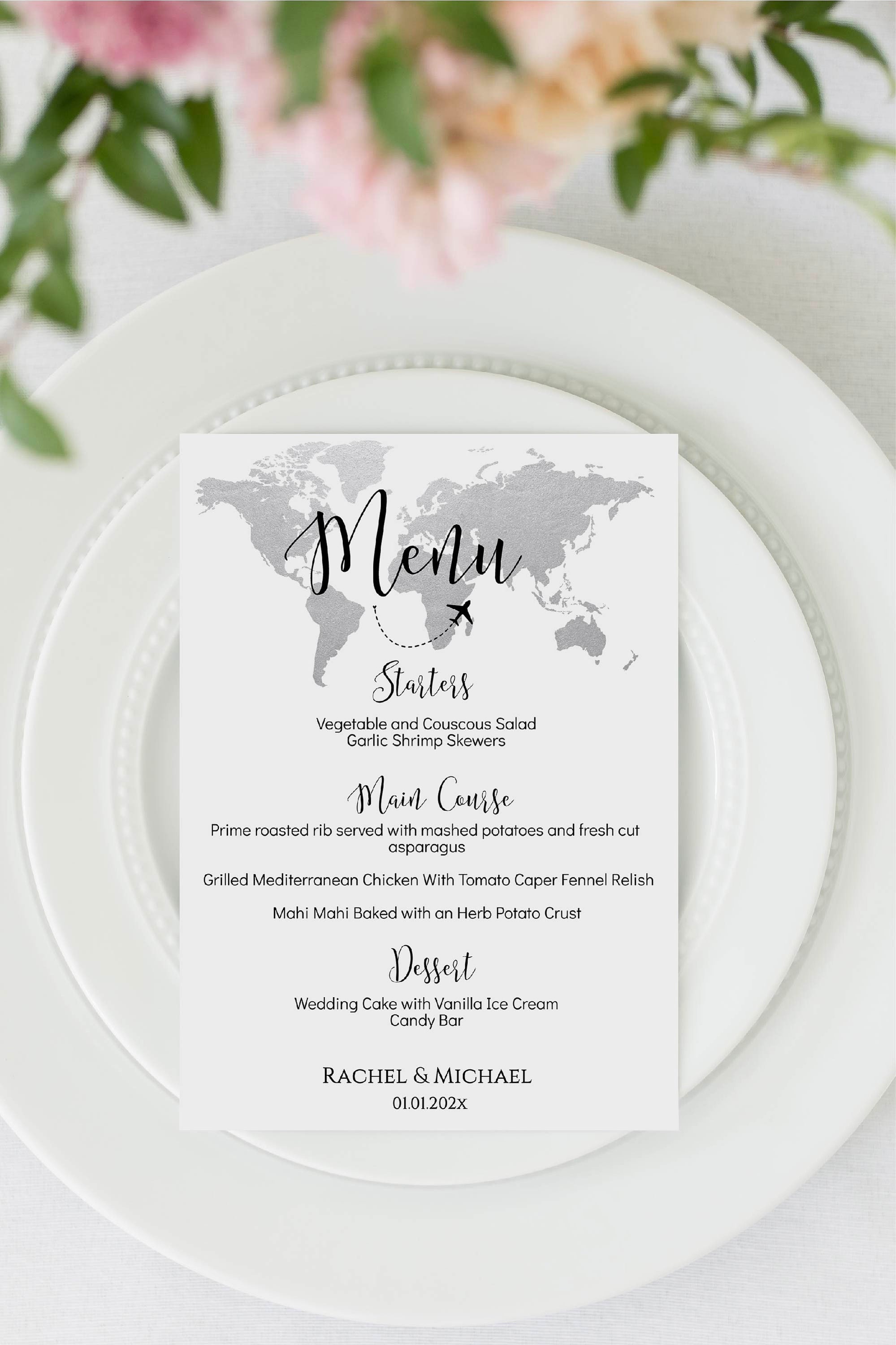 Silver Map Menu Template Editable World Map Menu Template - Etsy
