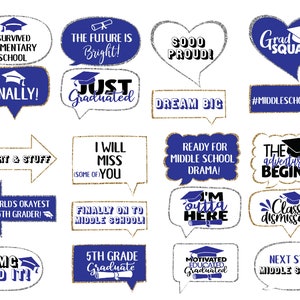 Blue 5th Grade Graduation Photo Booth Props Funny Elementary | Etsy