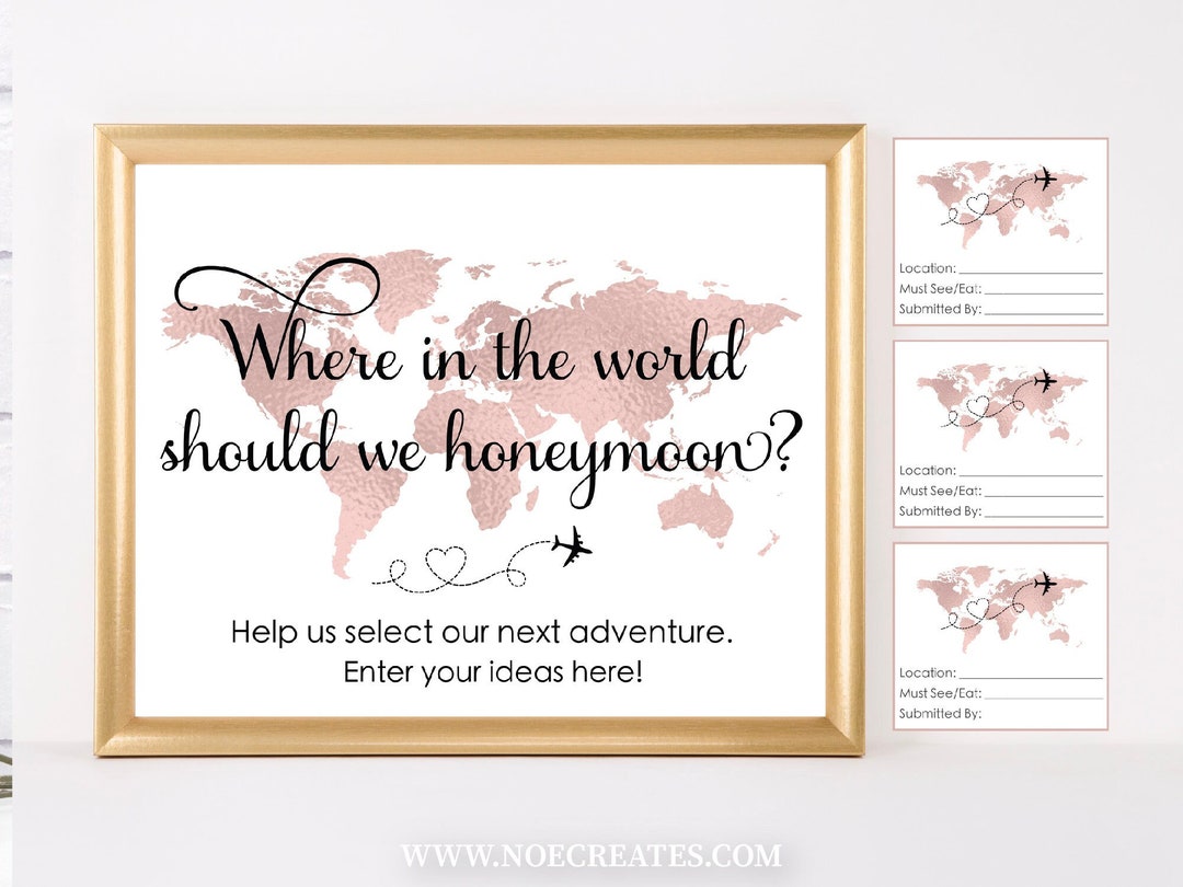 Rose Gold Map Engagement Party Game Travel Them Engagement - Etsy