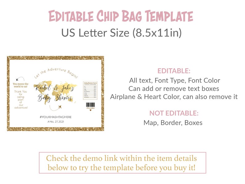 World Map Chip Bag Template Editable Travel Theme Chip Bag - Etsy
