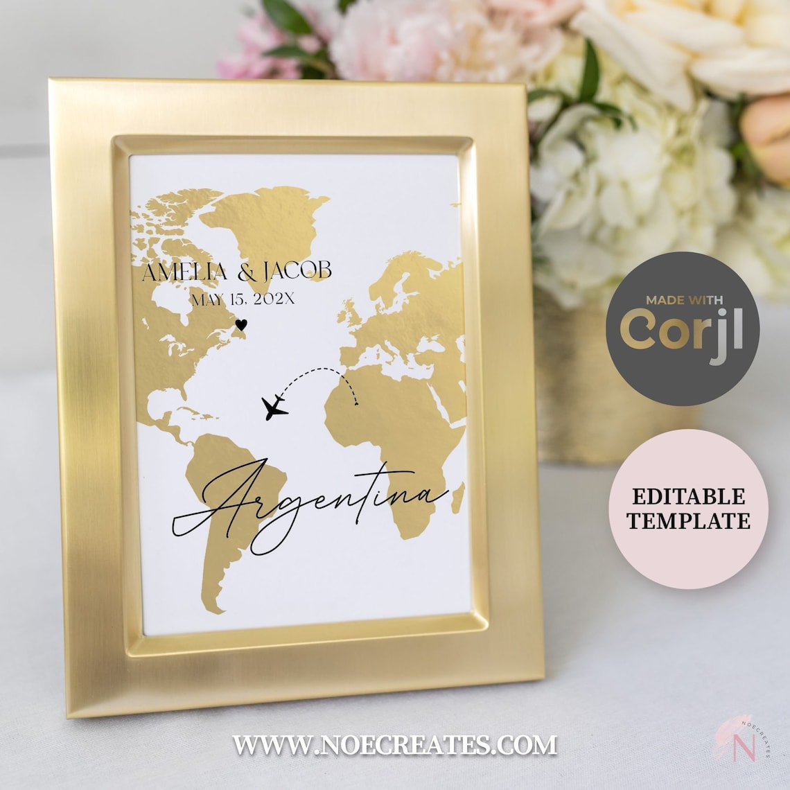 Gold World Map Wedding Table Numbers: Travel Theme (editable Template ...