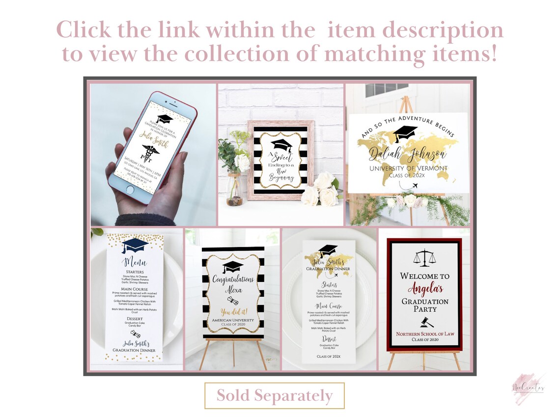 Graduation Party Menu Template With a Silver Border Editable | Etsy