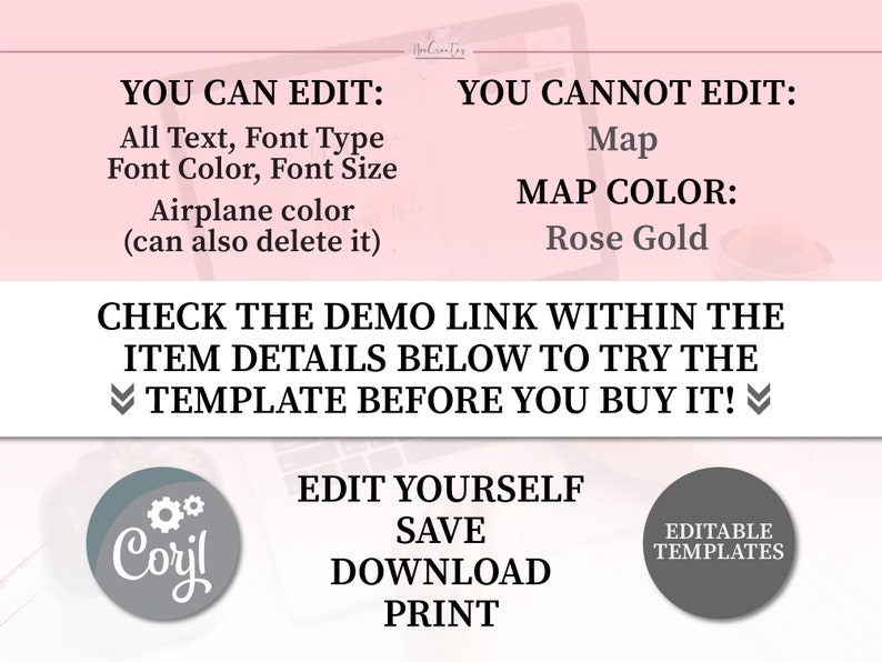 Rose Gold Map Wedding Templates Bundle Travel Theme Bridal - Etsy