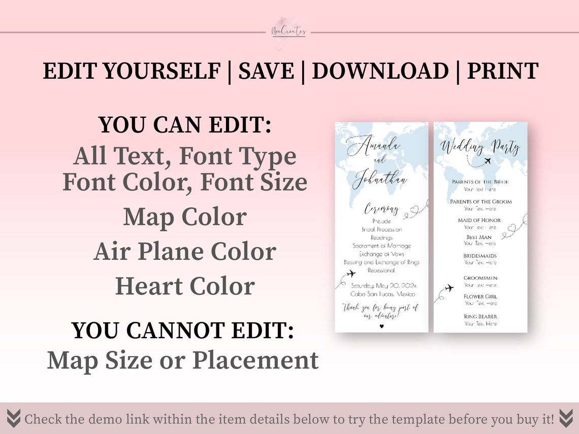 Editable Map Wedding Program Travel Theme Ceremony Program - Etsy