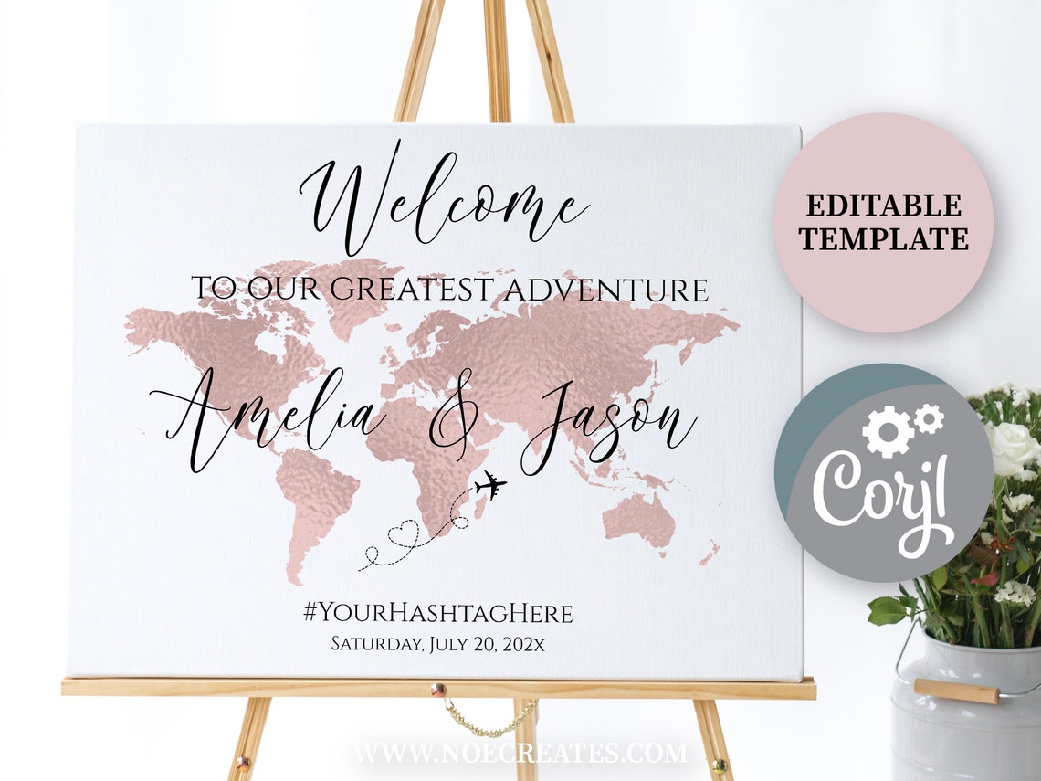 Rose Gold Map Welcome Sign Template Printable Welcome Sign - Etsy