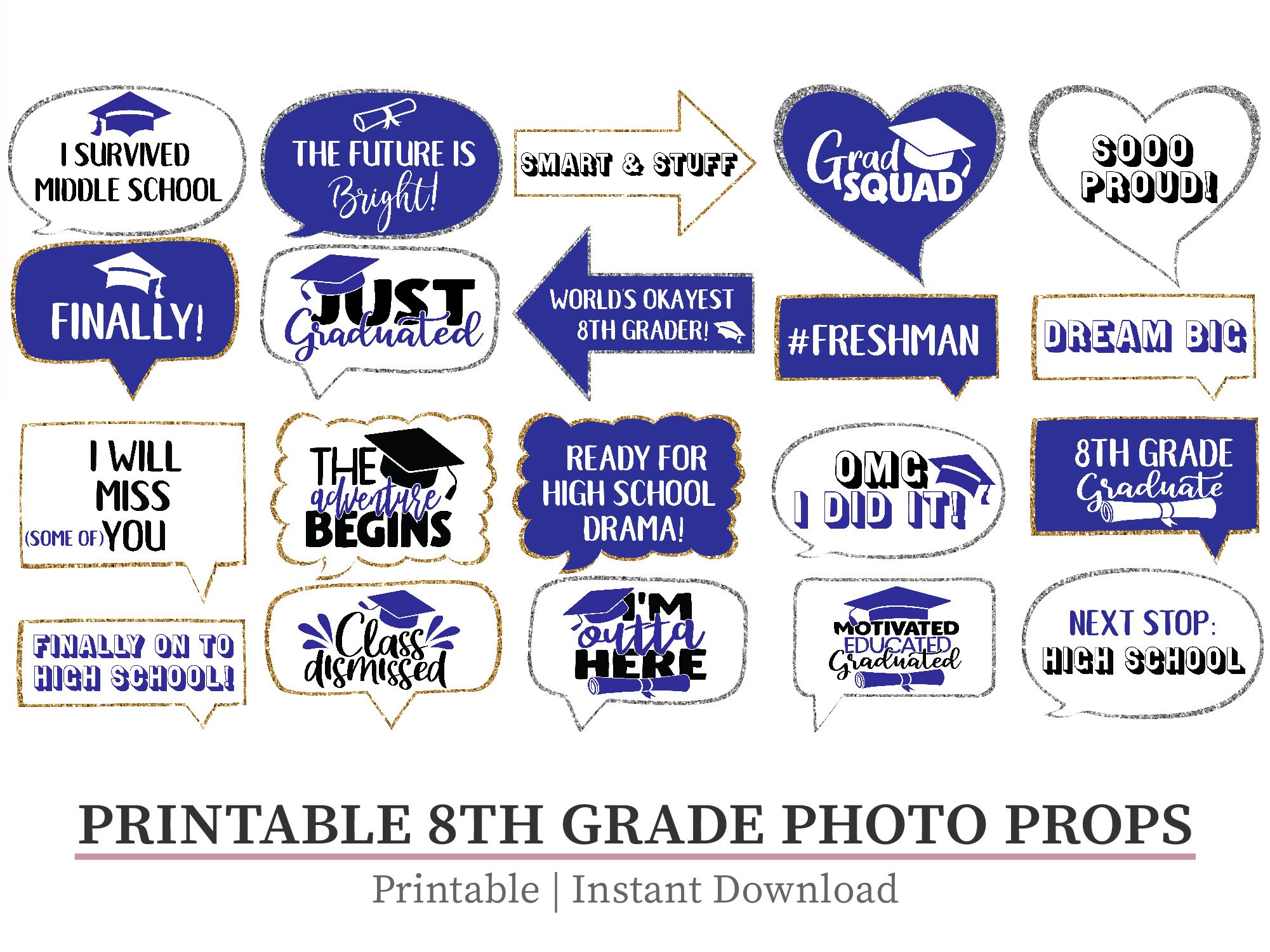 Funny 8th Grade Graduation Photo Booth Props (PDF) - Etsy