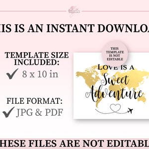 Love is Sweet Travel Theme Sign, Gold World Map Sign, Travel Theme ...