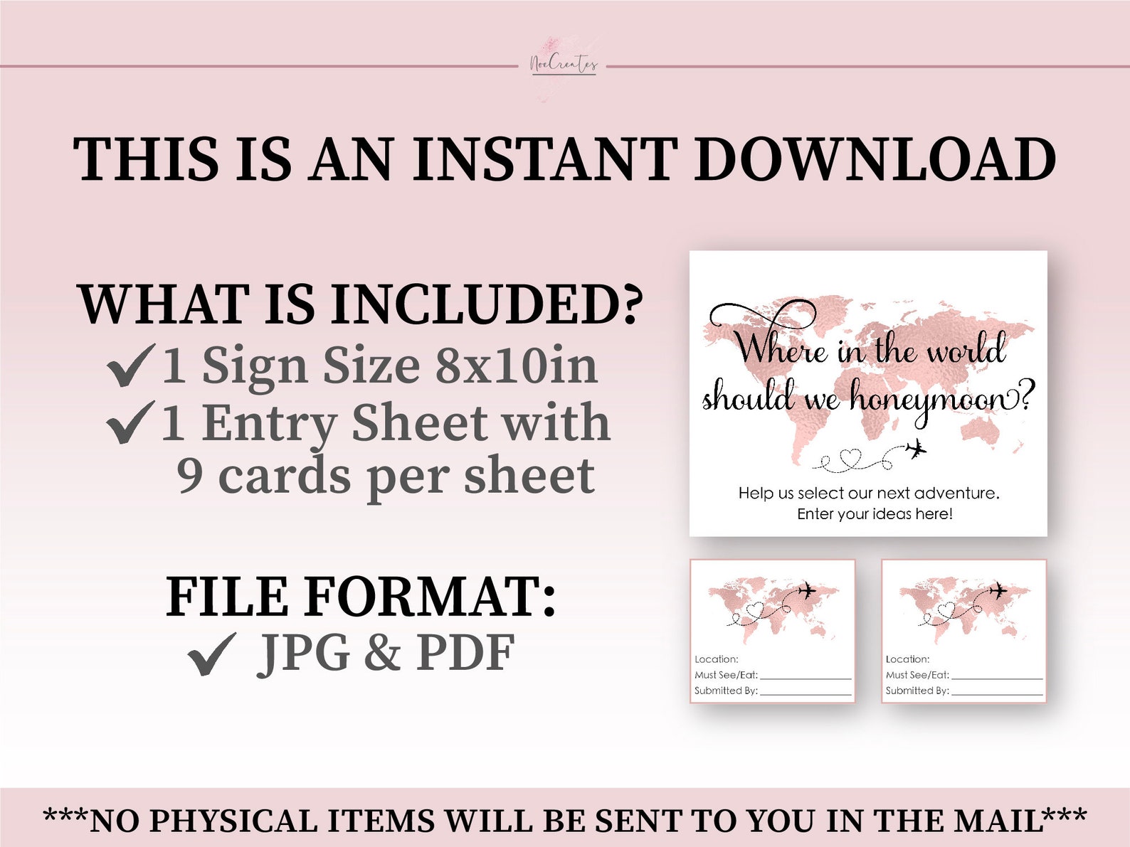 Rose Gold Map Engagement Party Game: Honeymoon Guessing (PDF & JPG) - Etsy