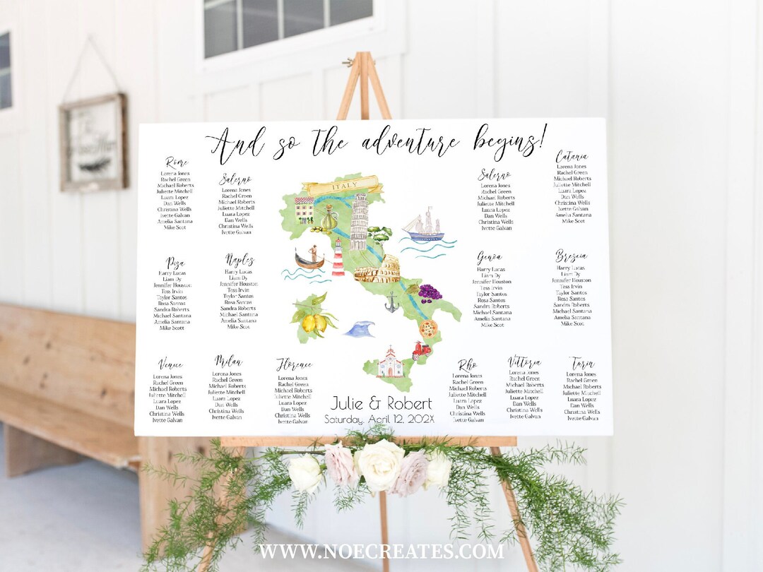 Italy Map Wedding Seating Chart: Italian Destination Theme (editable ...