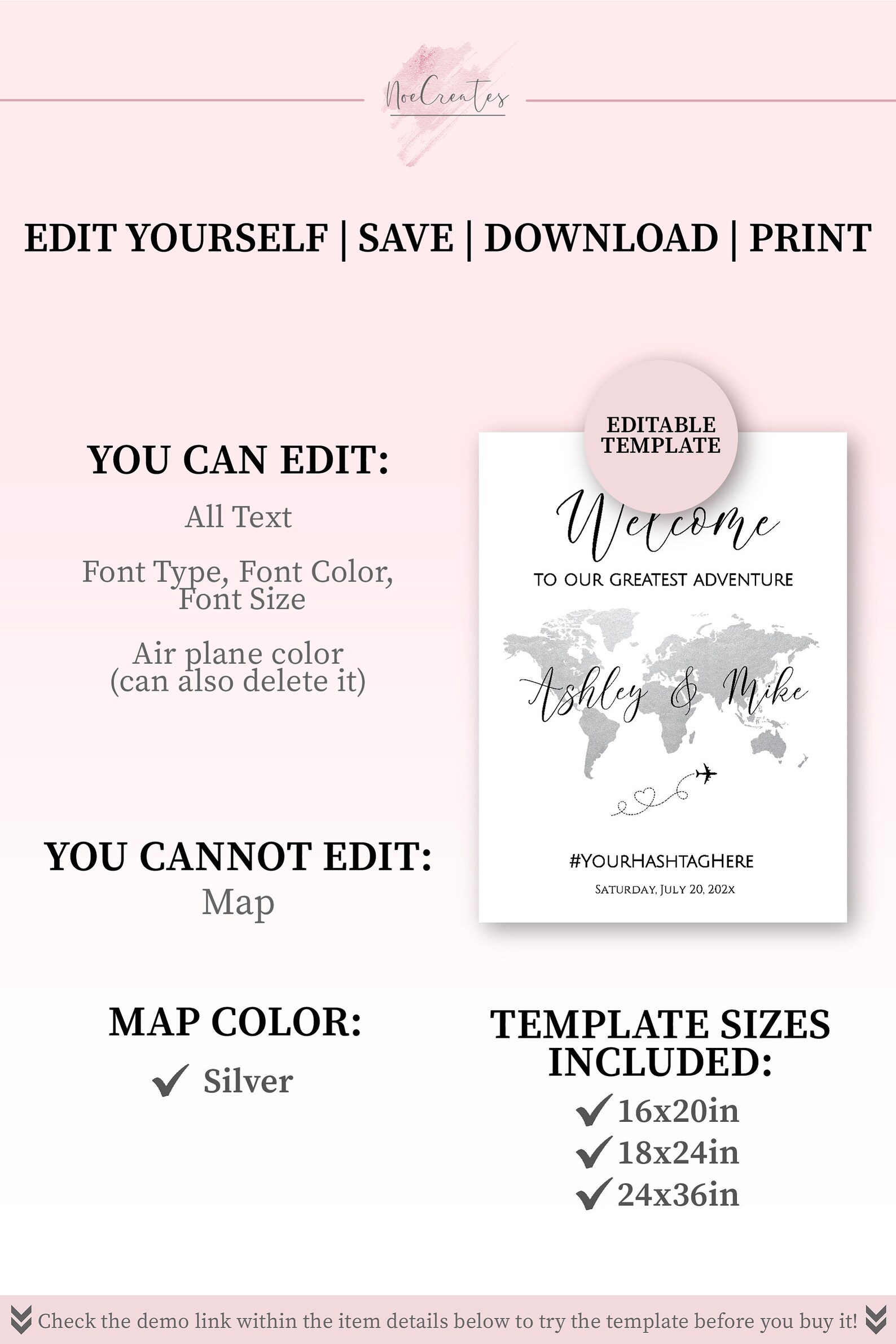 Silver World Map Wedding Welcome Sign Travel Theme Welcome - Etsy