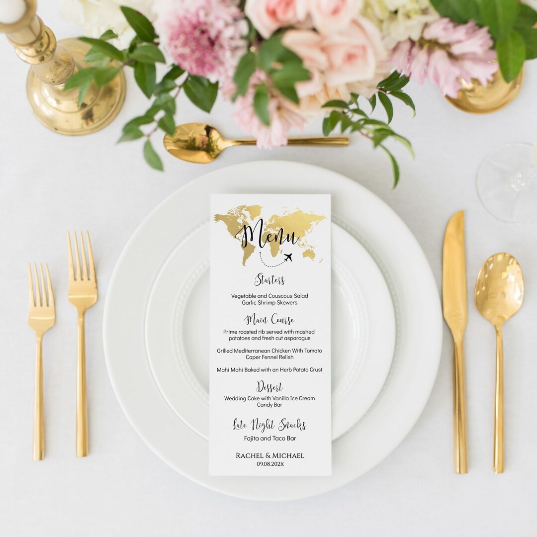 Gold World Map Menu Template: Travel Theme (digital Download) - Etsy