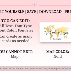 World Map Foldable Place Cards, Gold Map Travel Theme Name Cards ...