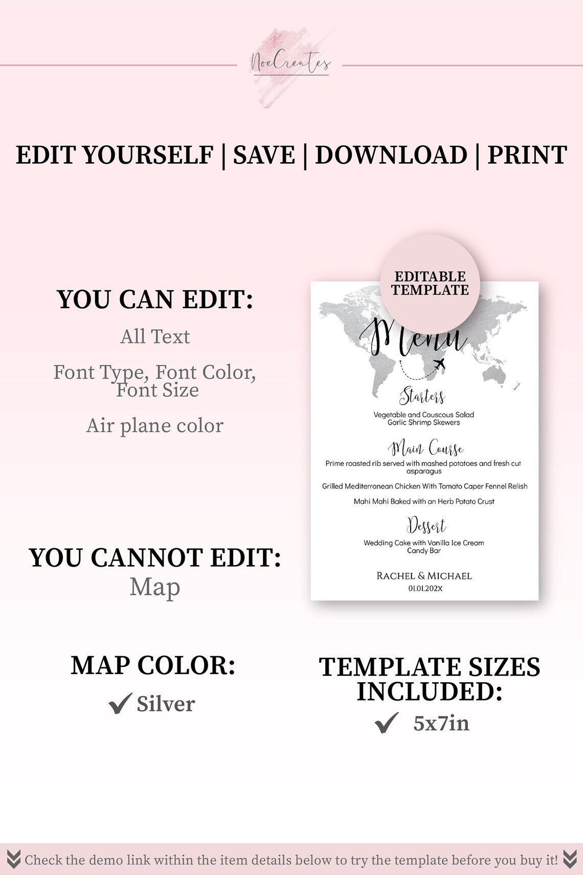 Silver Map Menu Template Editable World Map Menu Template - Etsy