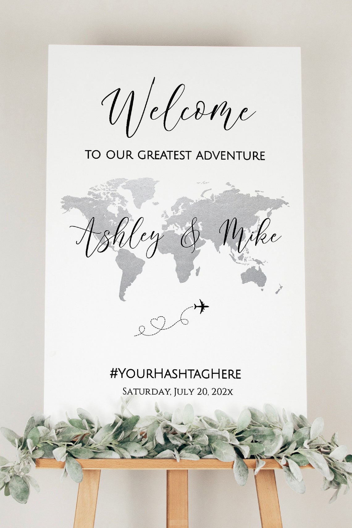 Silver World Map Wedding Welcome Sign: Travel Theme (printable) - Etsy