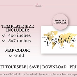 Gold World Map Table Names Template, Travel Theme Table Numbers, Travel ...