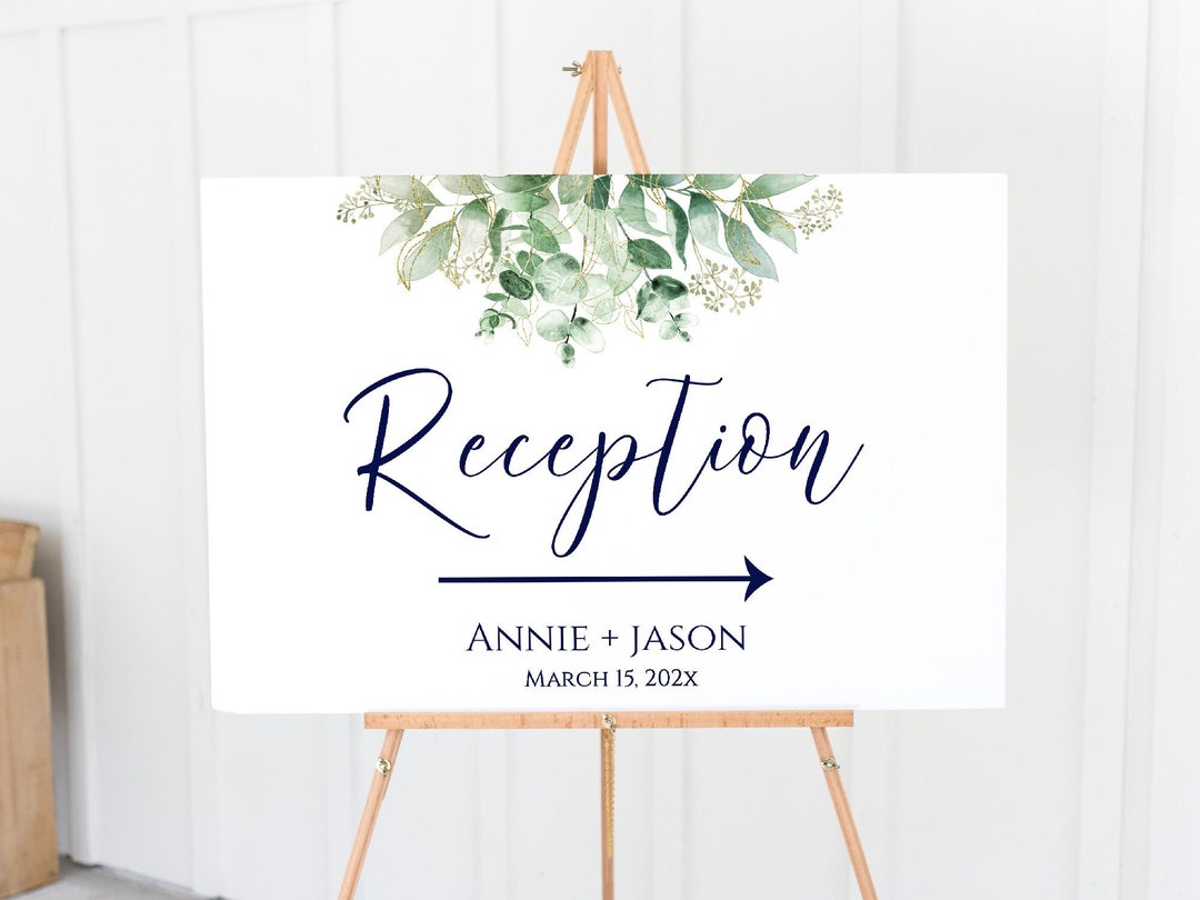 Greenery Wedding Reception Sign, Eucalyptus Wedding Sign Template ...