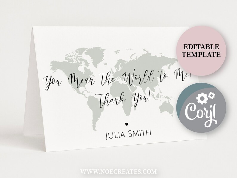 Editable Map Thank You Card Printable World Map Thank You - Etsy