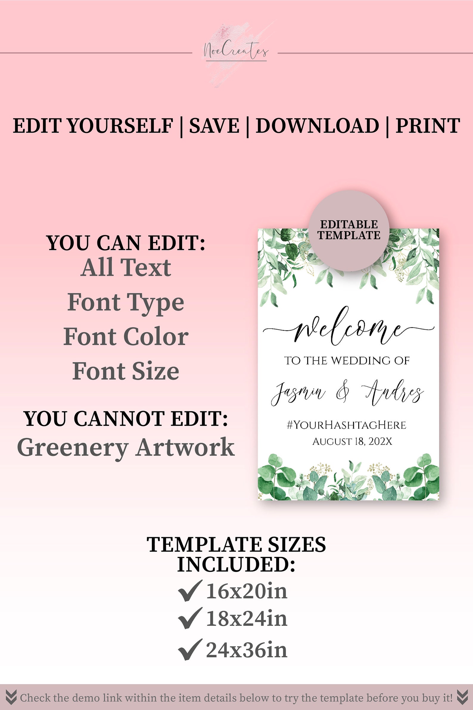 Greenery Wedding Welcome Sign Greenery Sign Template - Etsy