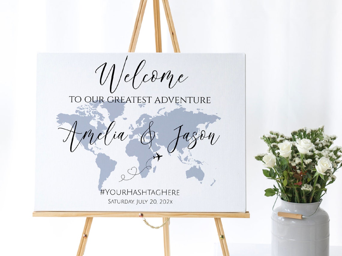 Printable Welcome Sign With Editable Map Color Travel Theme | Etsy