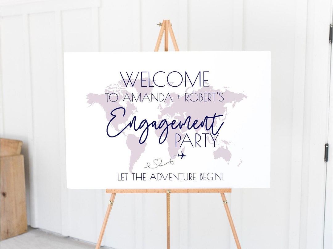 World Map Engagement Party Welcome Sign, Travel Theme Engagement Party ...