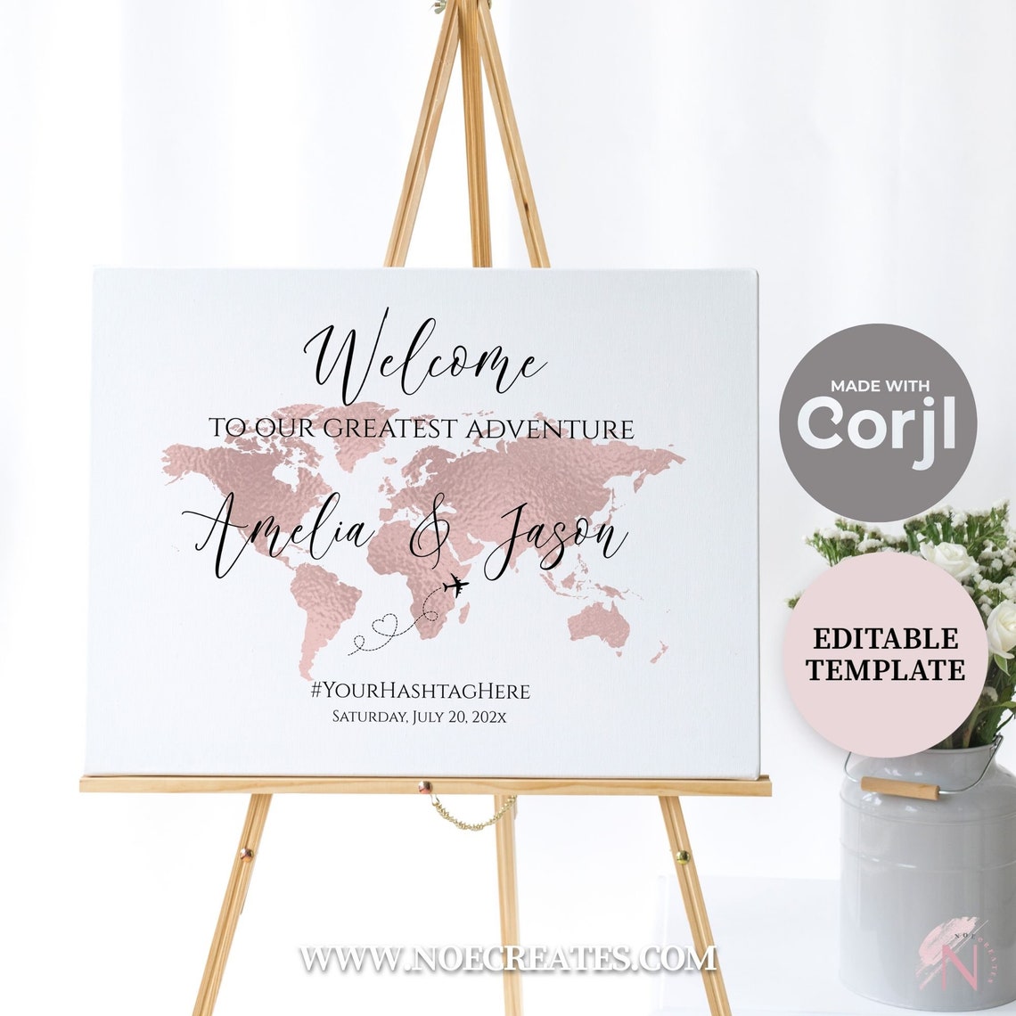 Rose Gold Map Welcome Sign: Travel Theme Wedding (printable) - Etsy