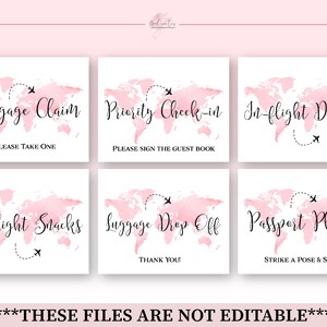 Pink World Map Signs Bundle, Pink Travel Theme Bridal Shower, Travel ...