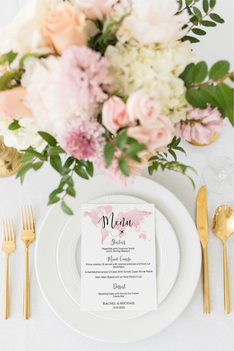 Pink Map Menu Template Editable World Map Menu Template - Etsy