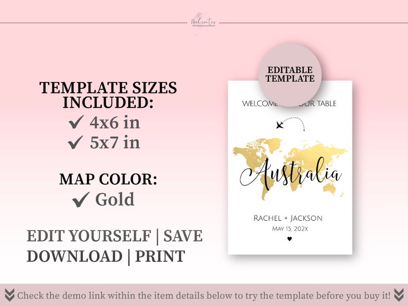 Gold World Map Table Names: Travel Theme (editable Template) - Etsy
