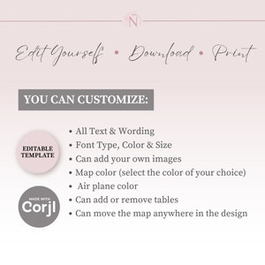 World Map Wedding Seating Chart Template: Editable Travel Theme ...