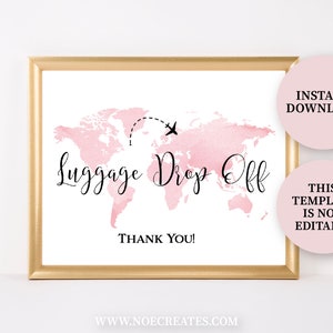 Pink World Map Signs Bundle, Pink Travel Theme Bridal Shower, Travel ...