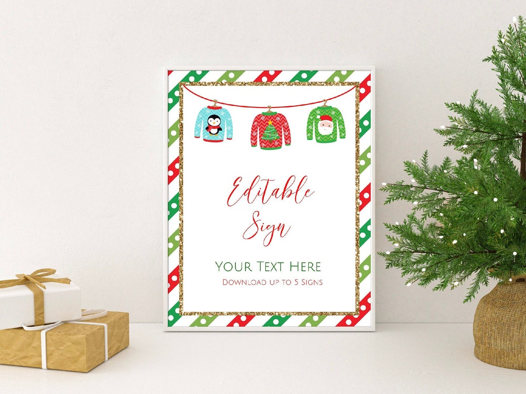 Printable Christmas Party Sign Template, Printable Holiday Party Signs ...