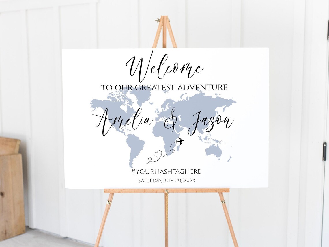 Printable Welcome Sign With Editable Map Color Travel Theme | Etsy