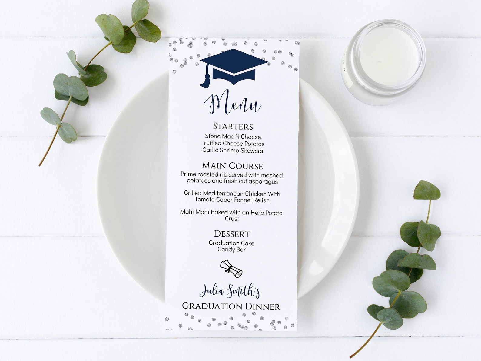 Graduation Party Menu Template With a Silver Border, Editable ...